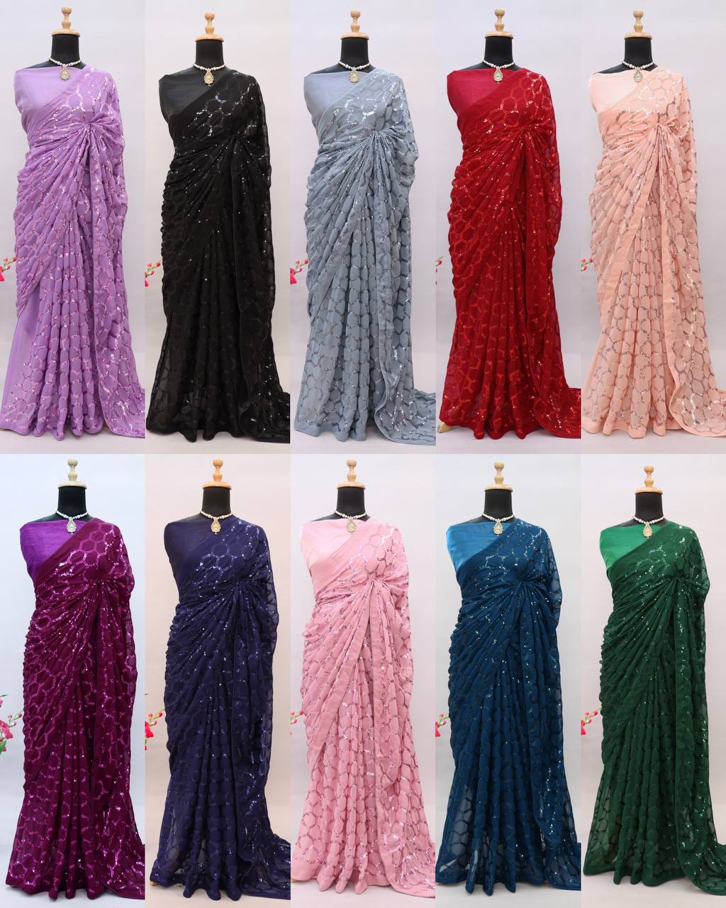 Buy Multi Colour Satin Silk Sequence Sarees @ £25.99 Only