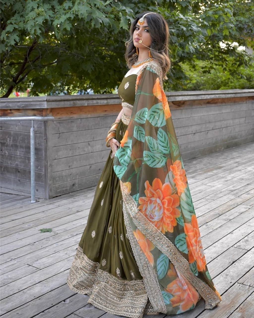Buy Bridal Mahendi Green Lahenga Choli @ £37.99 Only